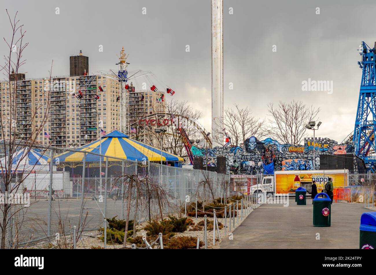Rides at Luna Park Amusement Park, Coney island, Brooklyn with Fence ...