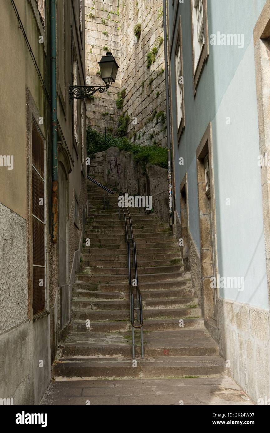 Porto, Portugal. March 2022. view of the Caminho Novo steep stairways ...