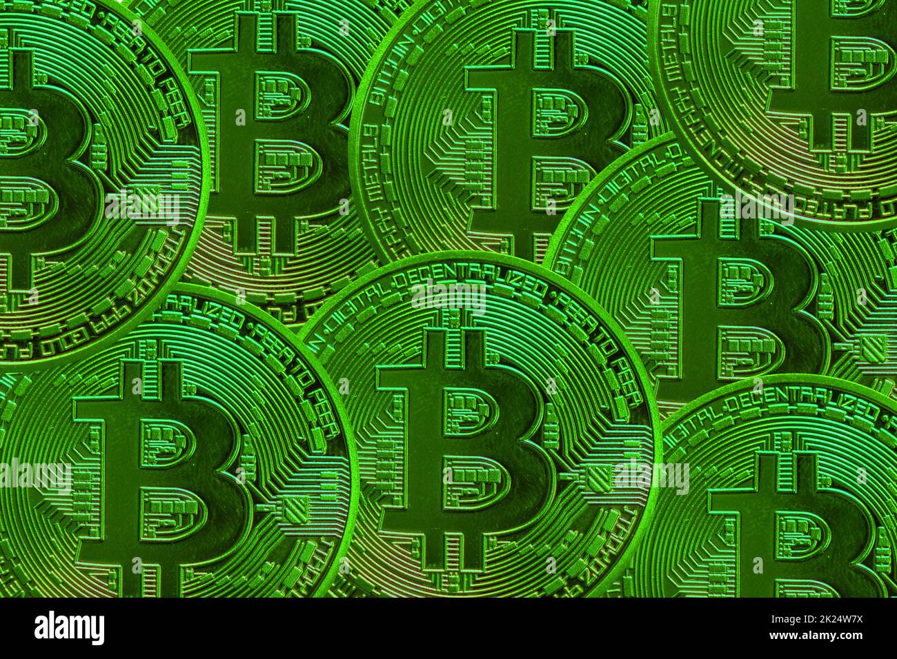 lot of green bitcoin from crypto currency during rising market Stock ...