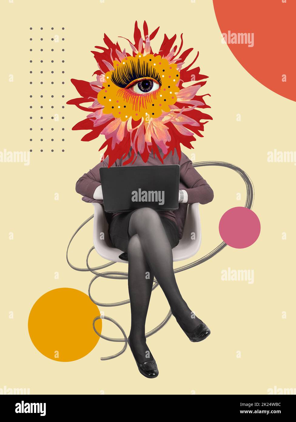 Contemporary art design. Eyeball in flower. Modern conceptual art ...
