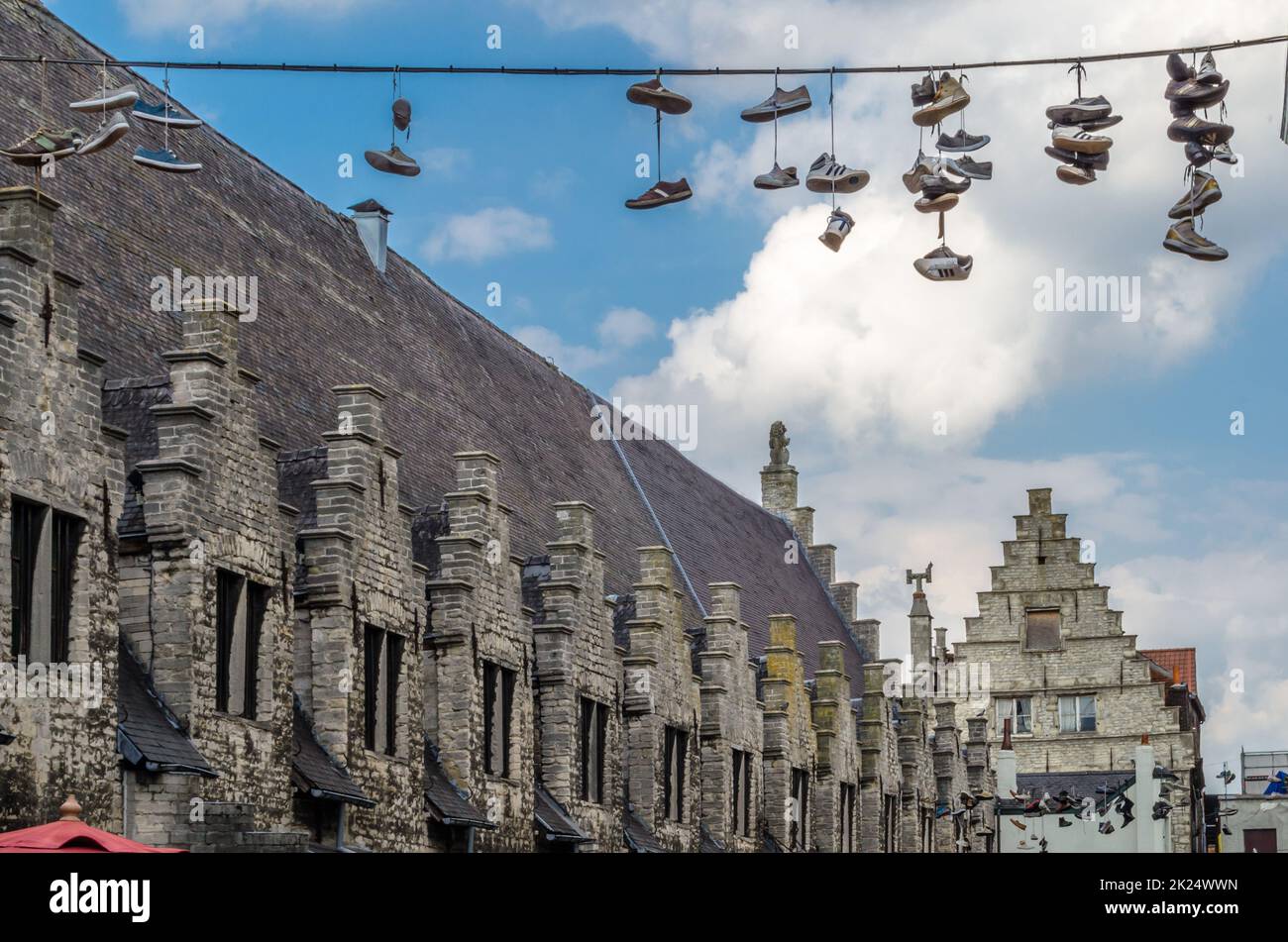 GHENT, BELGIUM - AUGUST 20, 2013: Shoe-tossing in Ghent, Belgium. Shoe ...