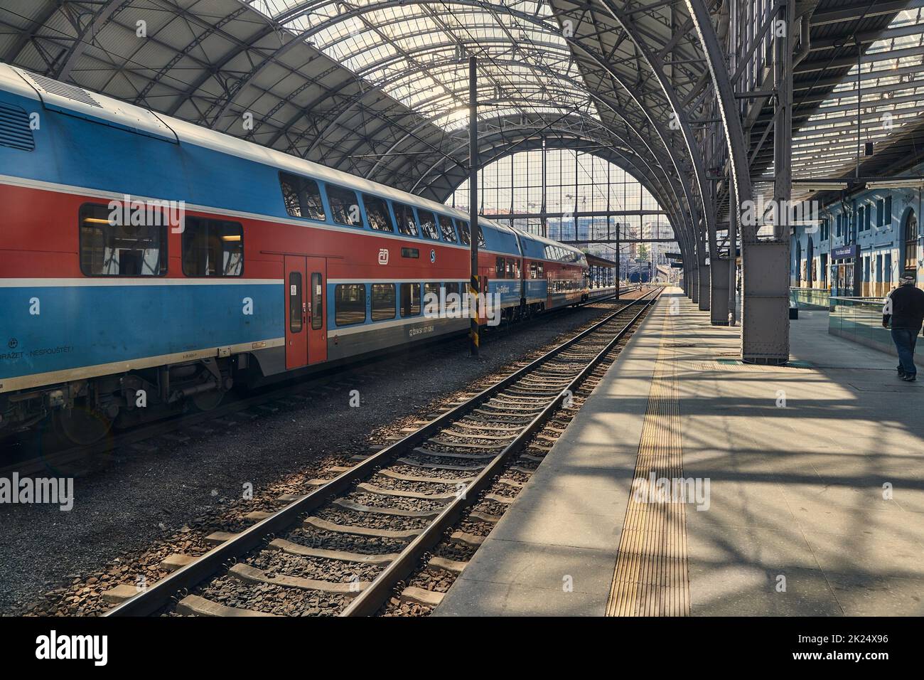 PRAGUE, CZECH REPUBLIC - CIRCA 2019: Arriving by train to the main ...
