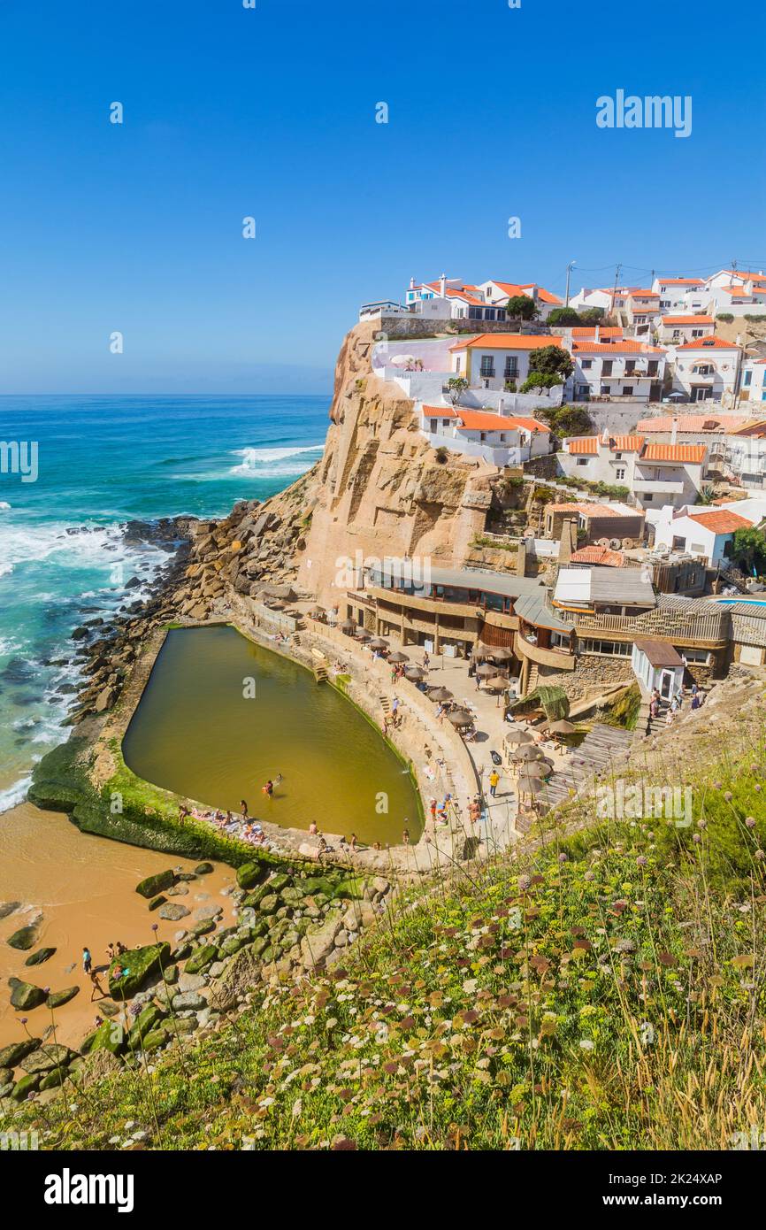 Azenhas do Mar, Portugal - 4 July 2021: view of the cliffside village ...