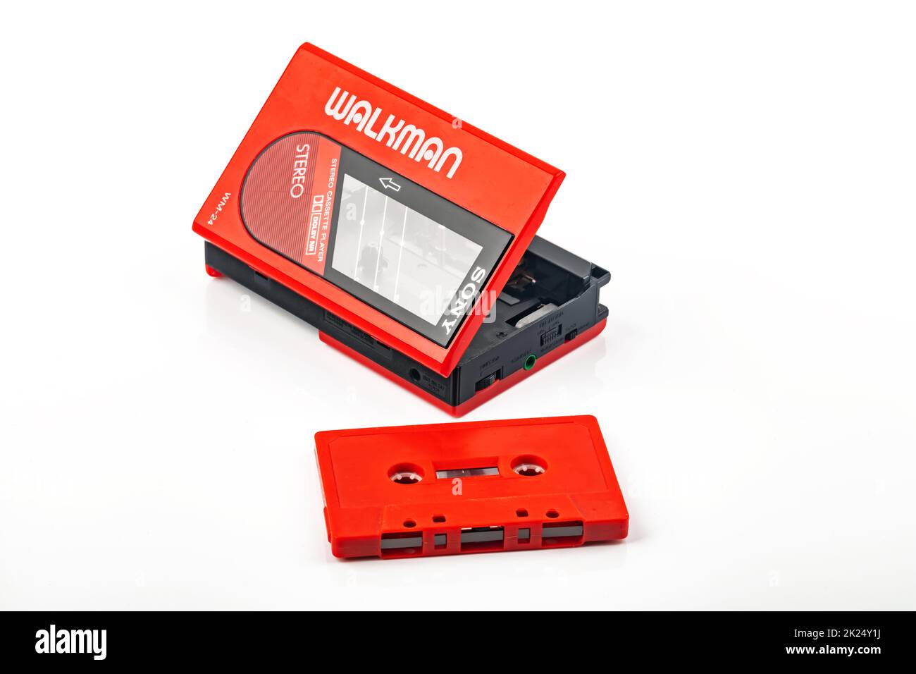 WETZLAR, GERMANY: 2022-04-16: Beautiful red vintage SONY WALKMAN WM-24 ...