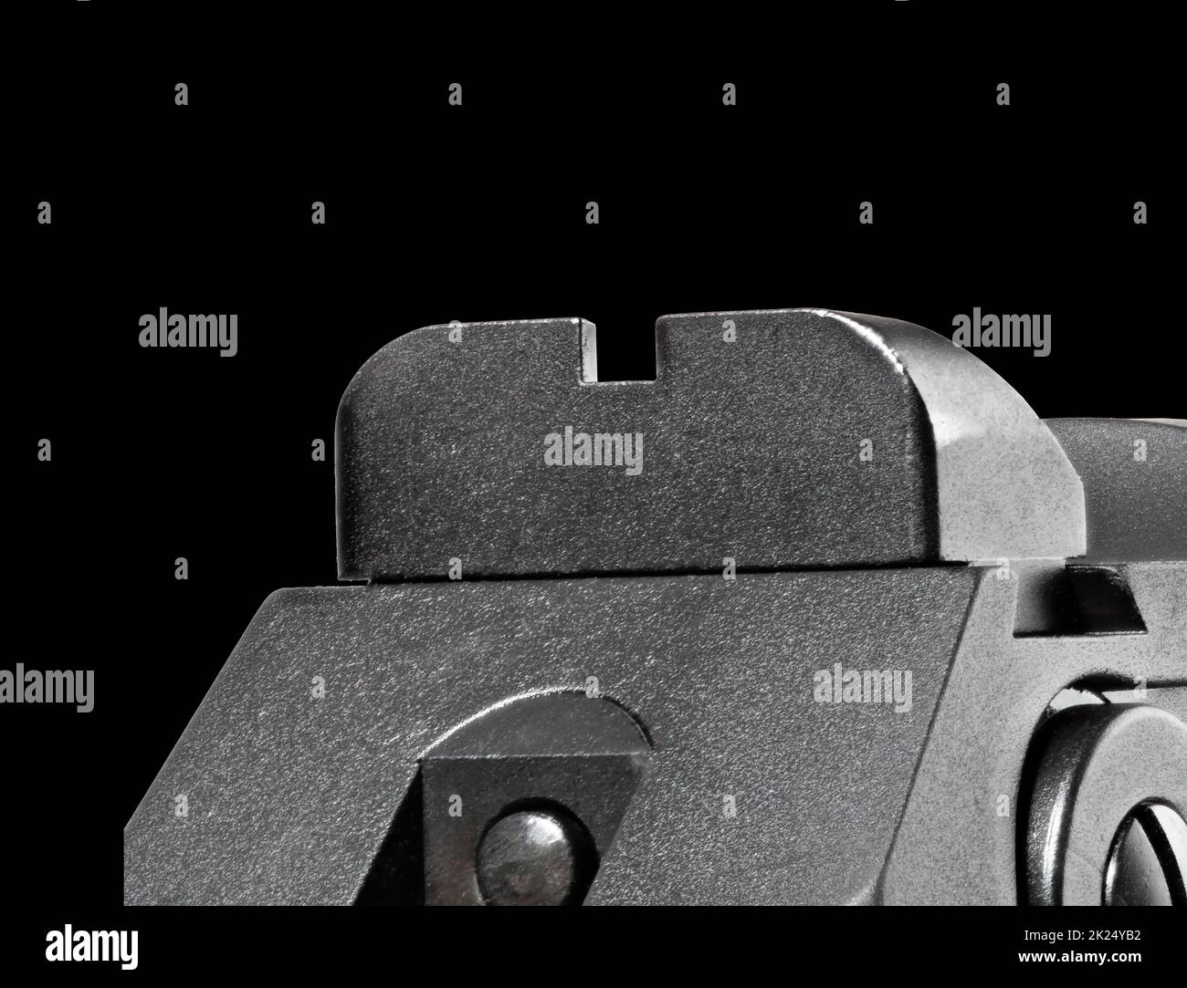Notch rear sight on a handgun on a black background Stock Photo - Alamy