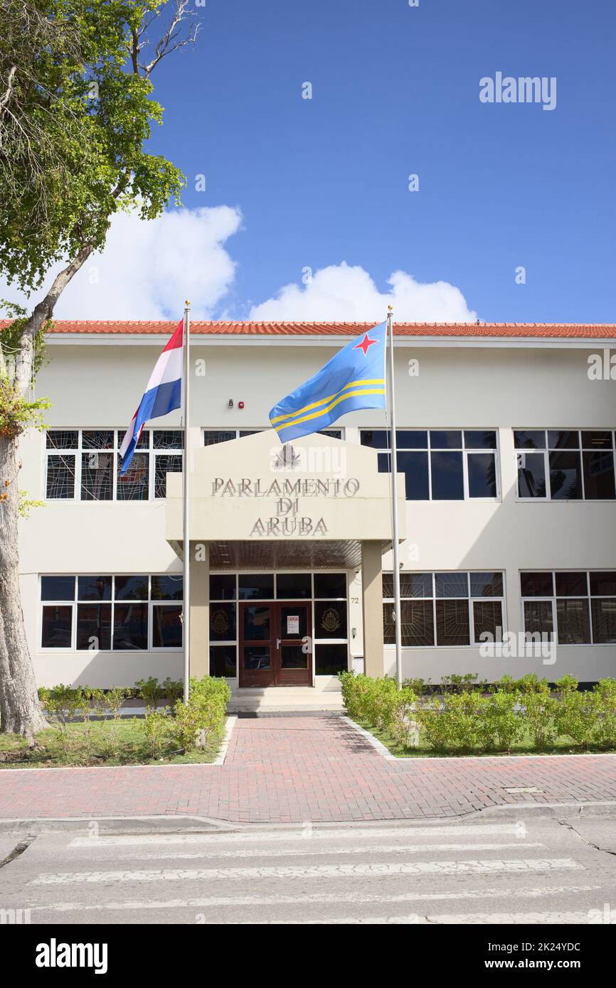 ORANJESTAD, ARUBA - DECEMBER 16, 2020: The Parliament building of Aruba ...
