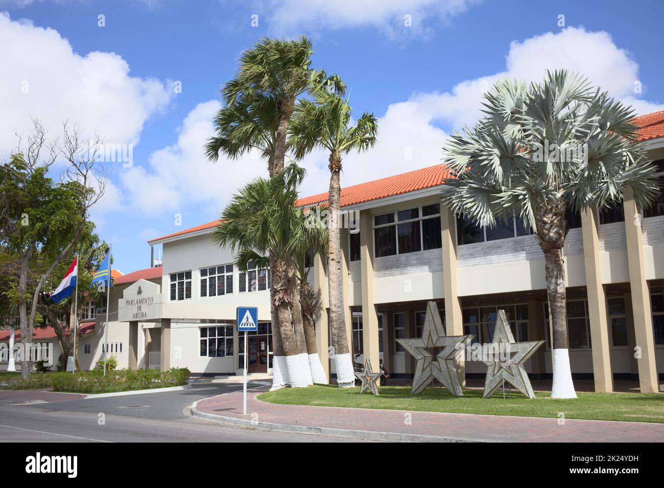 ORANJESTAD, ARUBA - DECEMBER 16, 2020: The Parliament building of Aruba ...