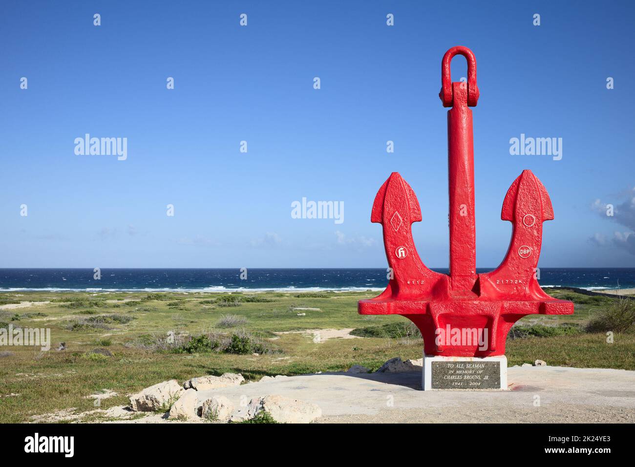 SAN NICOLAS, ARUBA - DECEMBER 17, 2020: The red anchor historical ...