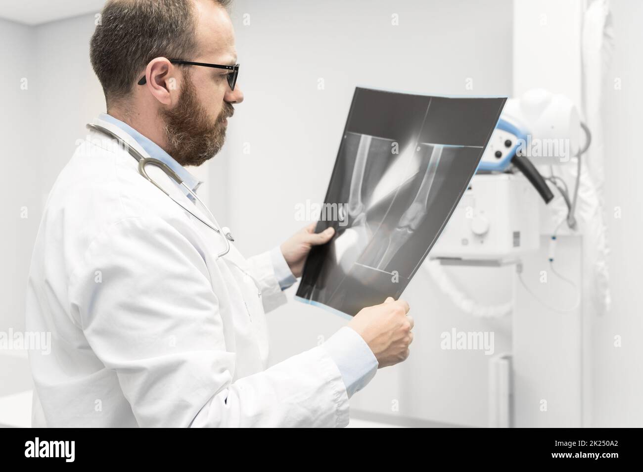 Doctor examine a film x-ray of a patient at radiology room. High ...