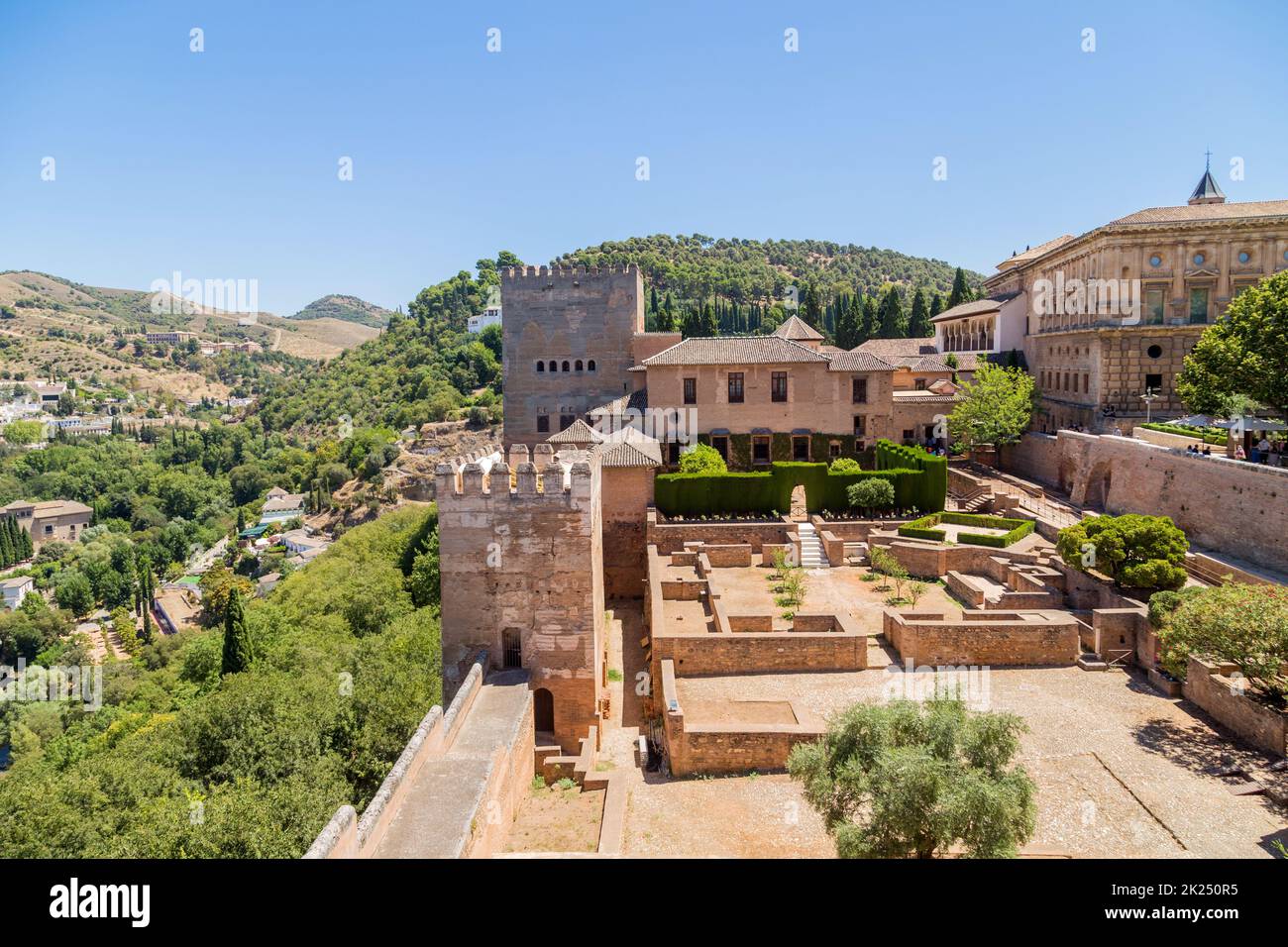 GRANADA, SPAIN - August 16, 2021: Palace in the ancient walls of the ...