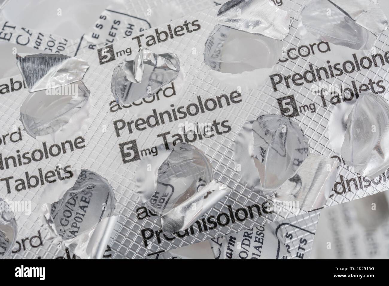 Close-up of blister-pack prescription cortico-steroid drug Prednisolone ...