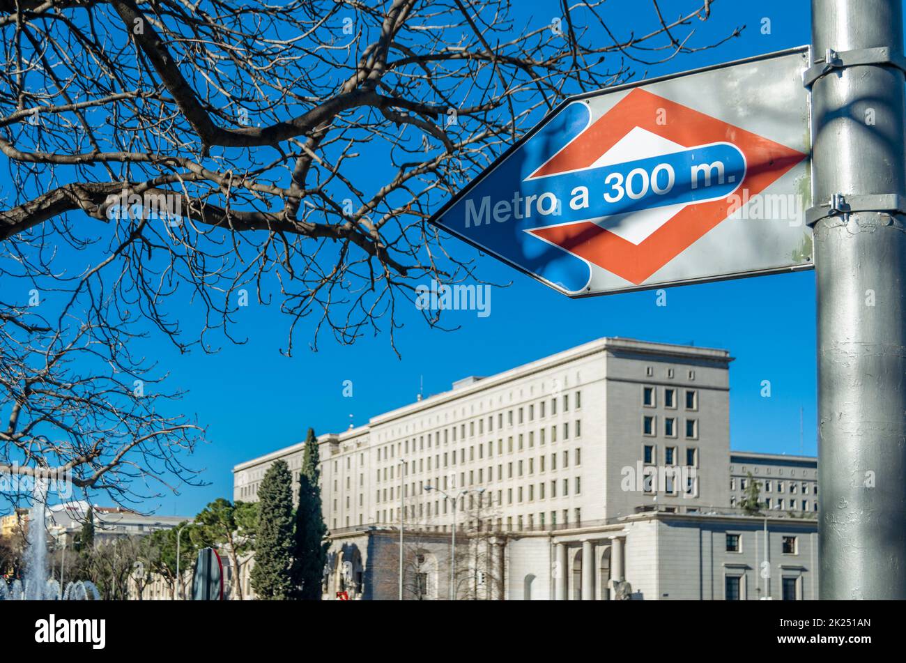 MADRID, SPAIN - JANUARY 12, 2022: Sign indicating the direction and ...