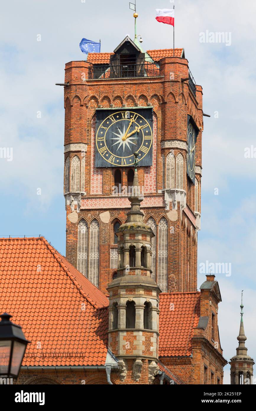 Brick tower with a clock, Old Town City Hall on the Old Town Market ...