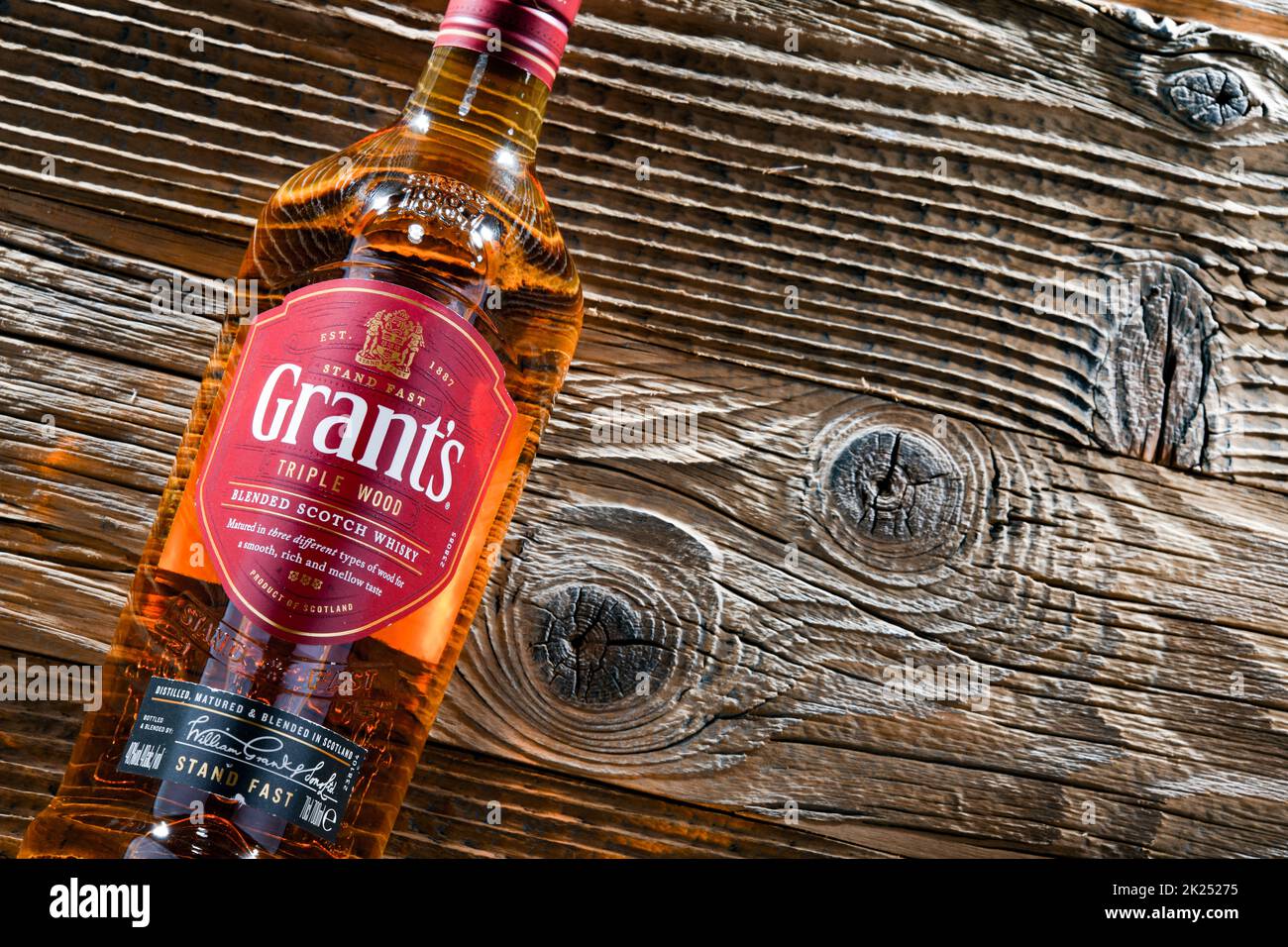 POZNAN, POL - APR 13, 2022: Bottle of Grant's whisky, the oldest family ...