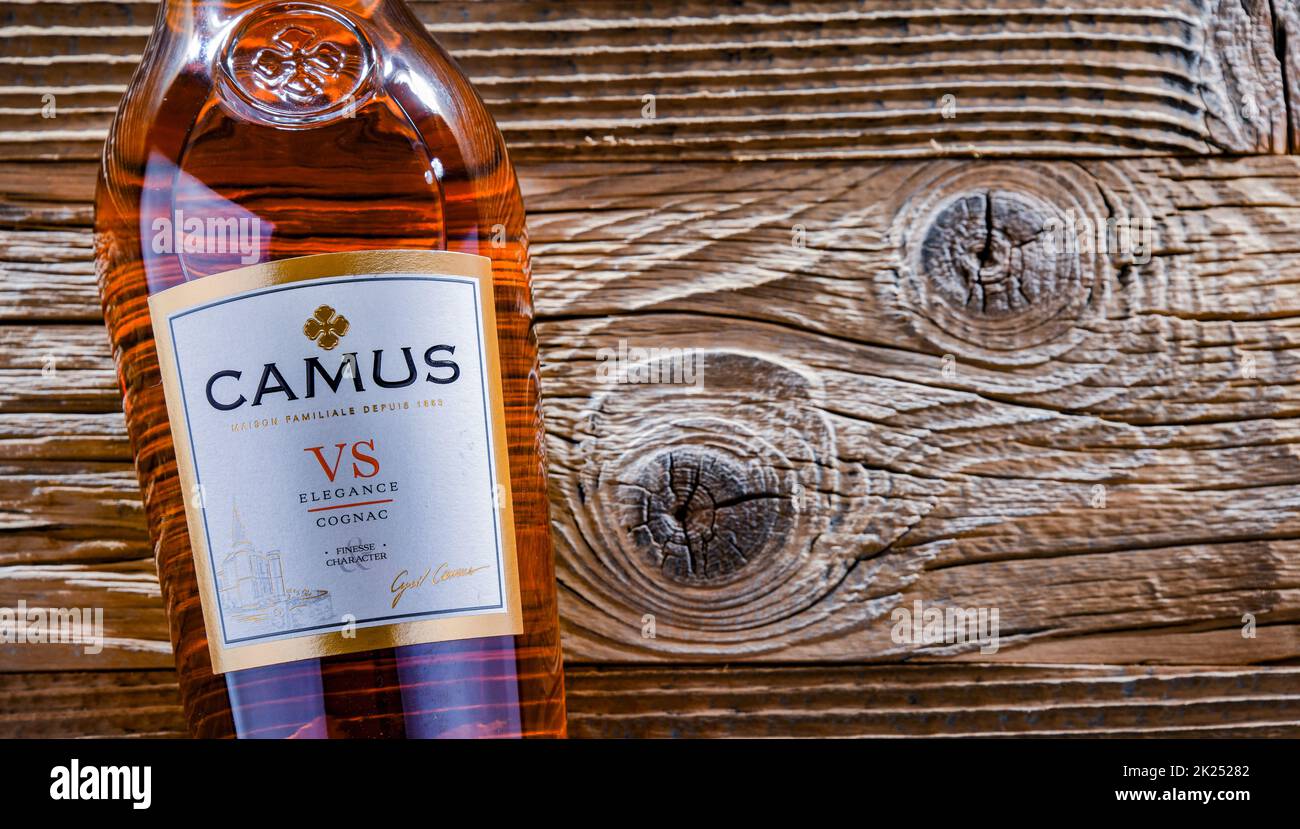 POZNAN, POL - APR 13, 2022: Bottle of Camus Cognac, a brand founded by ...