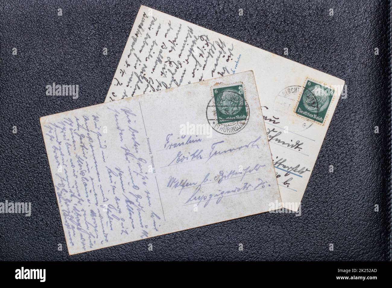 Potsdam, Germany - MAY 06, 2022. Old postcards from 1935 and 1939 with ...