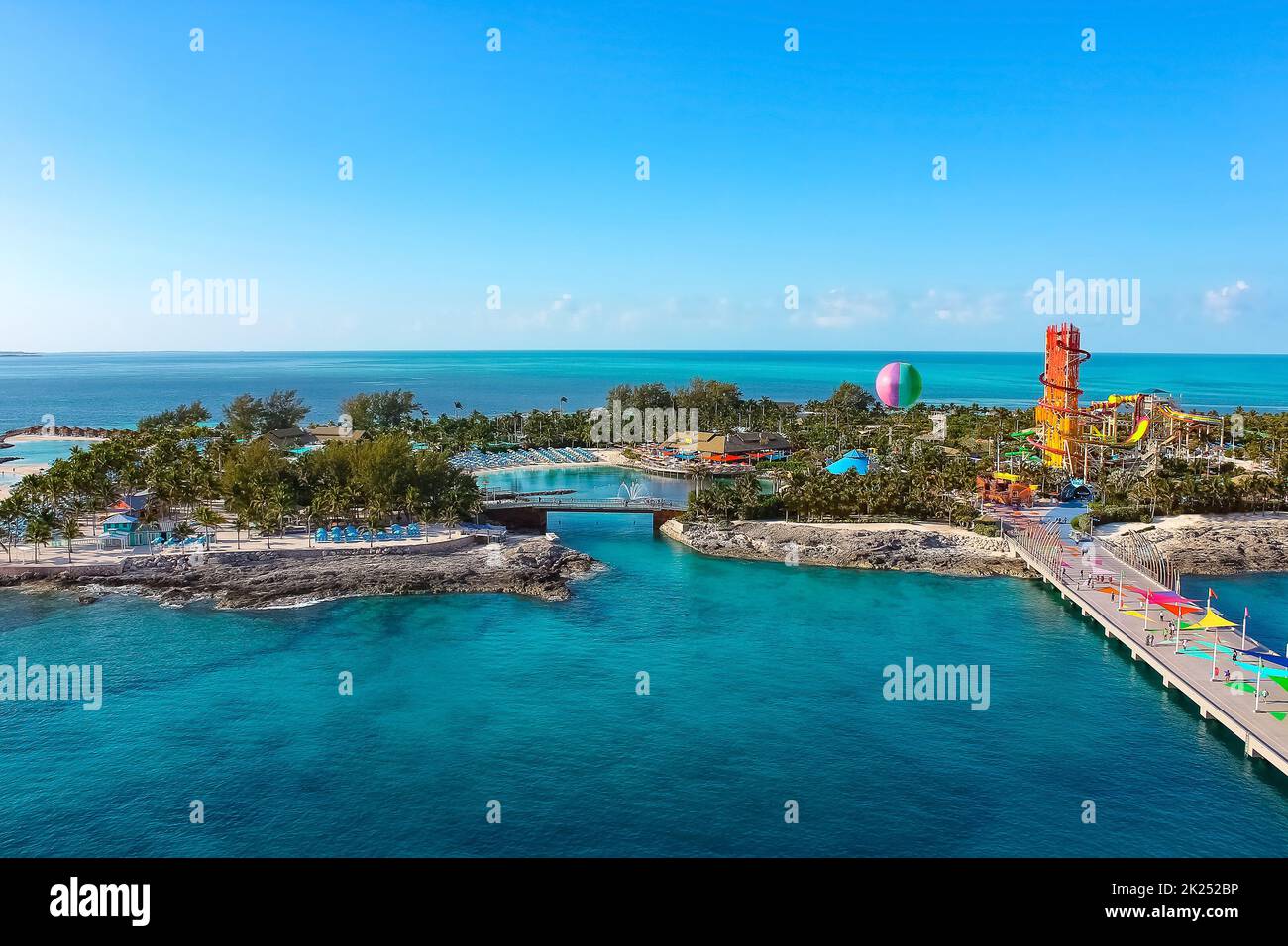 An aerial view of Cococay, the island at Bahamas, where guests can ...