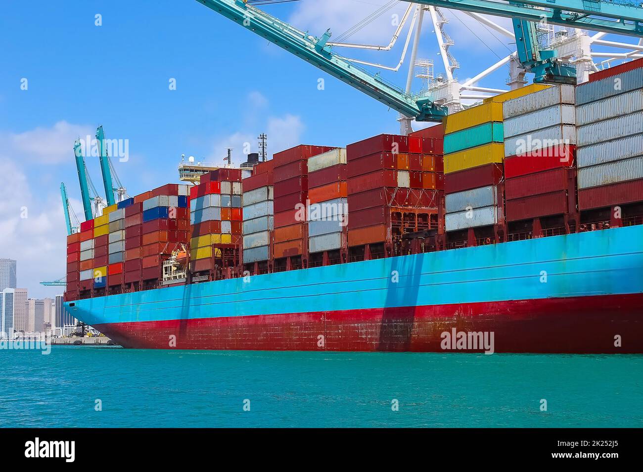 Big container ship at port Miami, one of the largest cargo ports in the ...