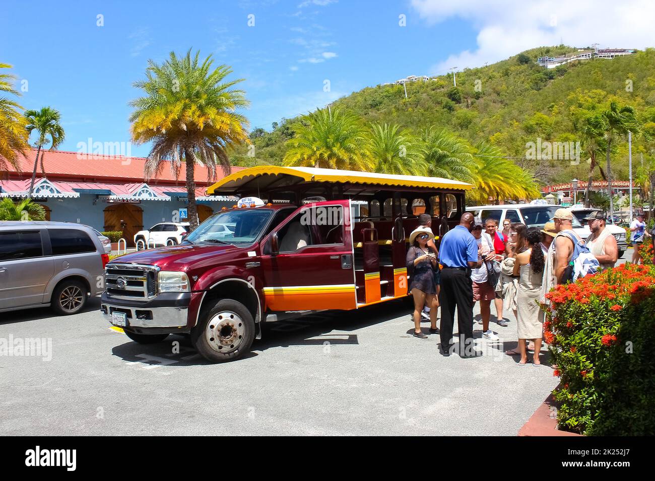 St. Thomas, USVI - May 4, 2022: The people at excursion or tour by bus ...