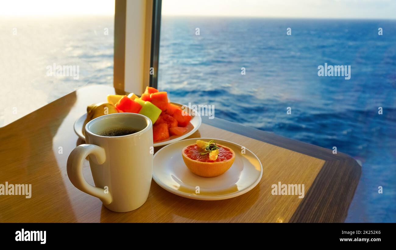 Dining Room Buffet aboard the abstract luxury cruise ship. Healthy ...