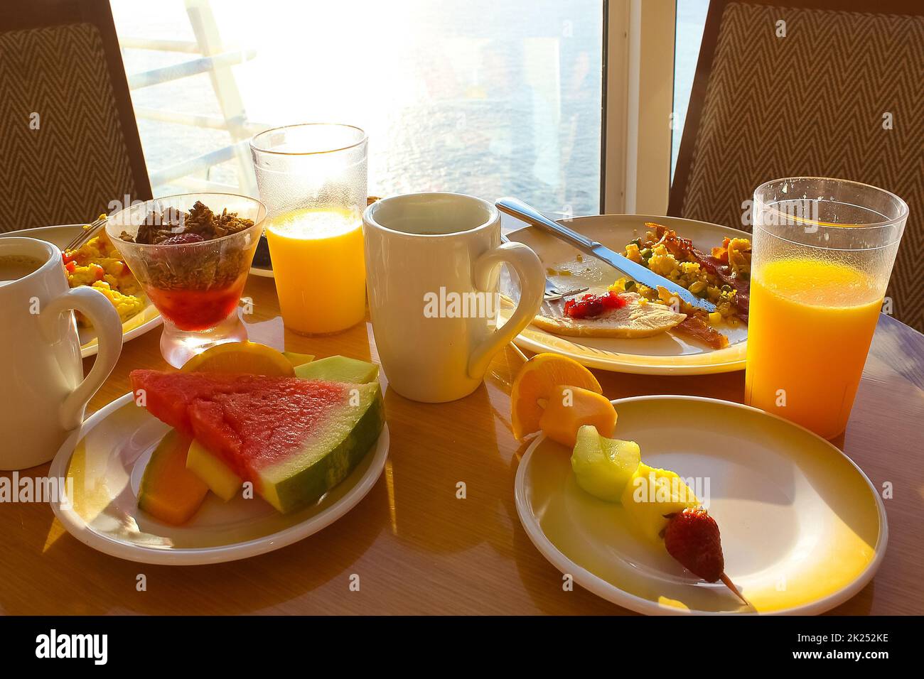 Dining Room Buffet aboard the abstract luxury cruise ship. Healthy ...