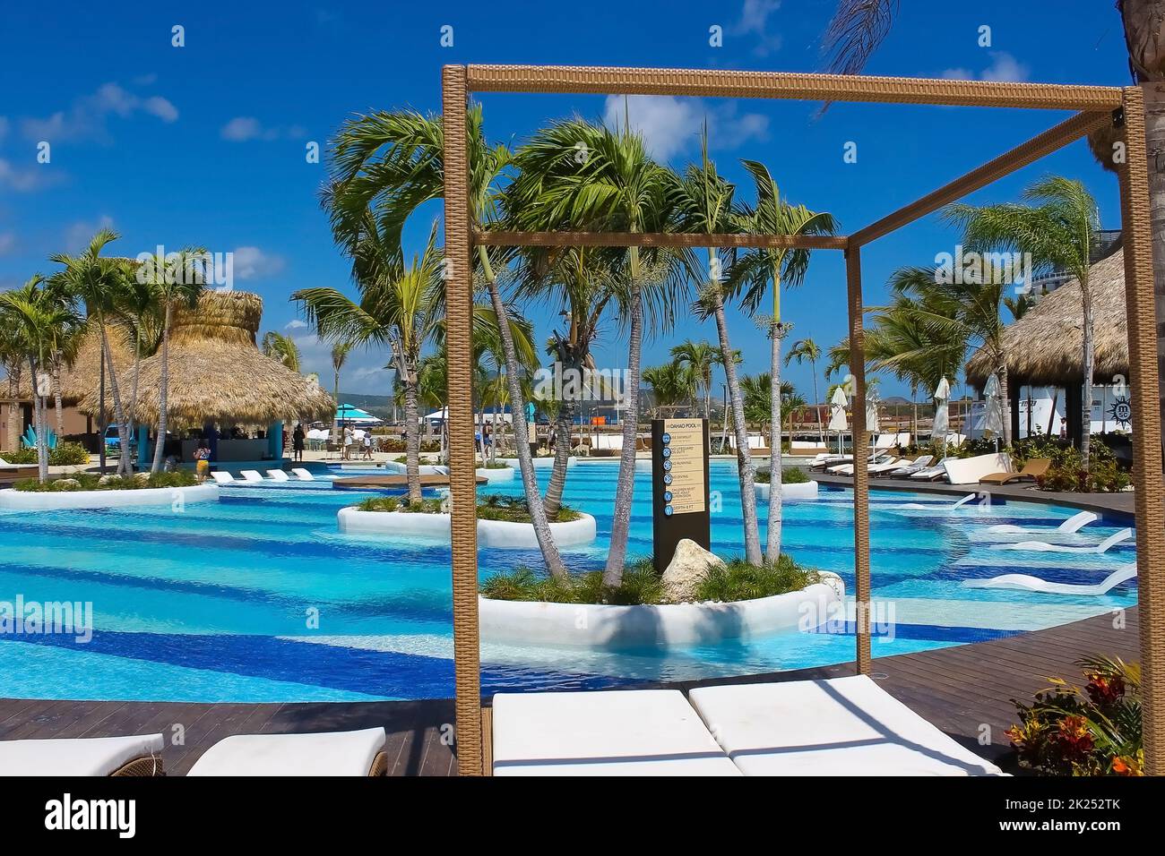 Puerto Plata, DR - January 10, 2022: Pool near shops at the cruise ship ...