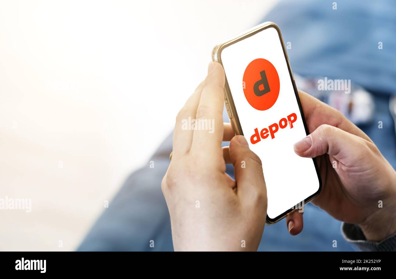 Rome, Italy, March 2022: Woman browsing Depop company website on her ...