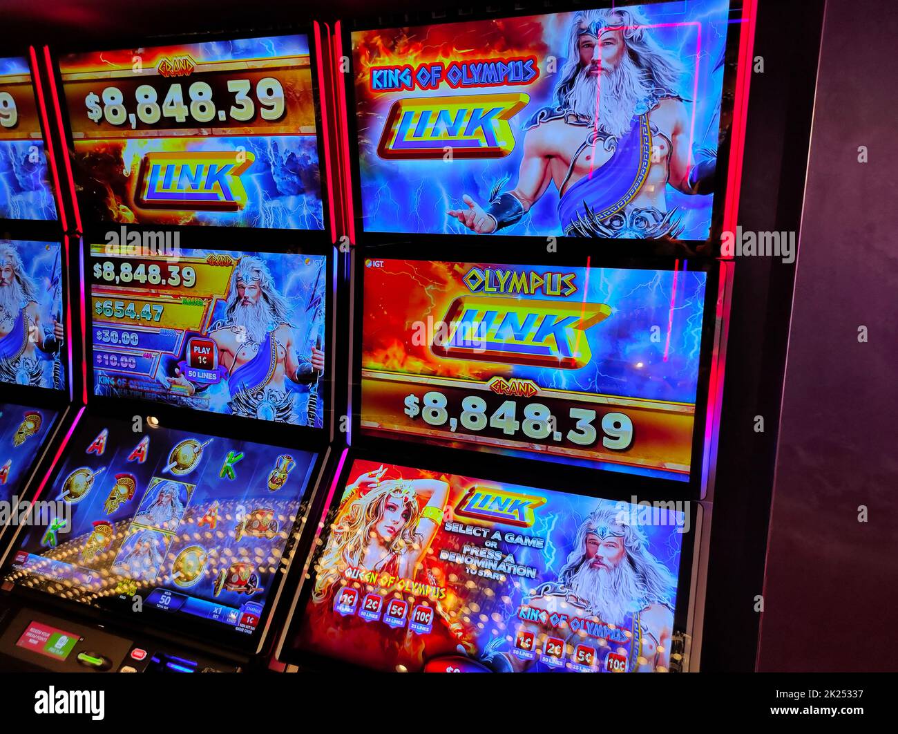 Miami, USA - April 29, 2022: Interior of slot machines in gambling ...