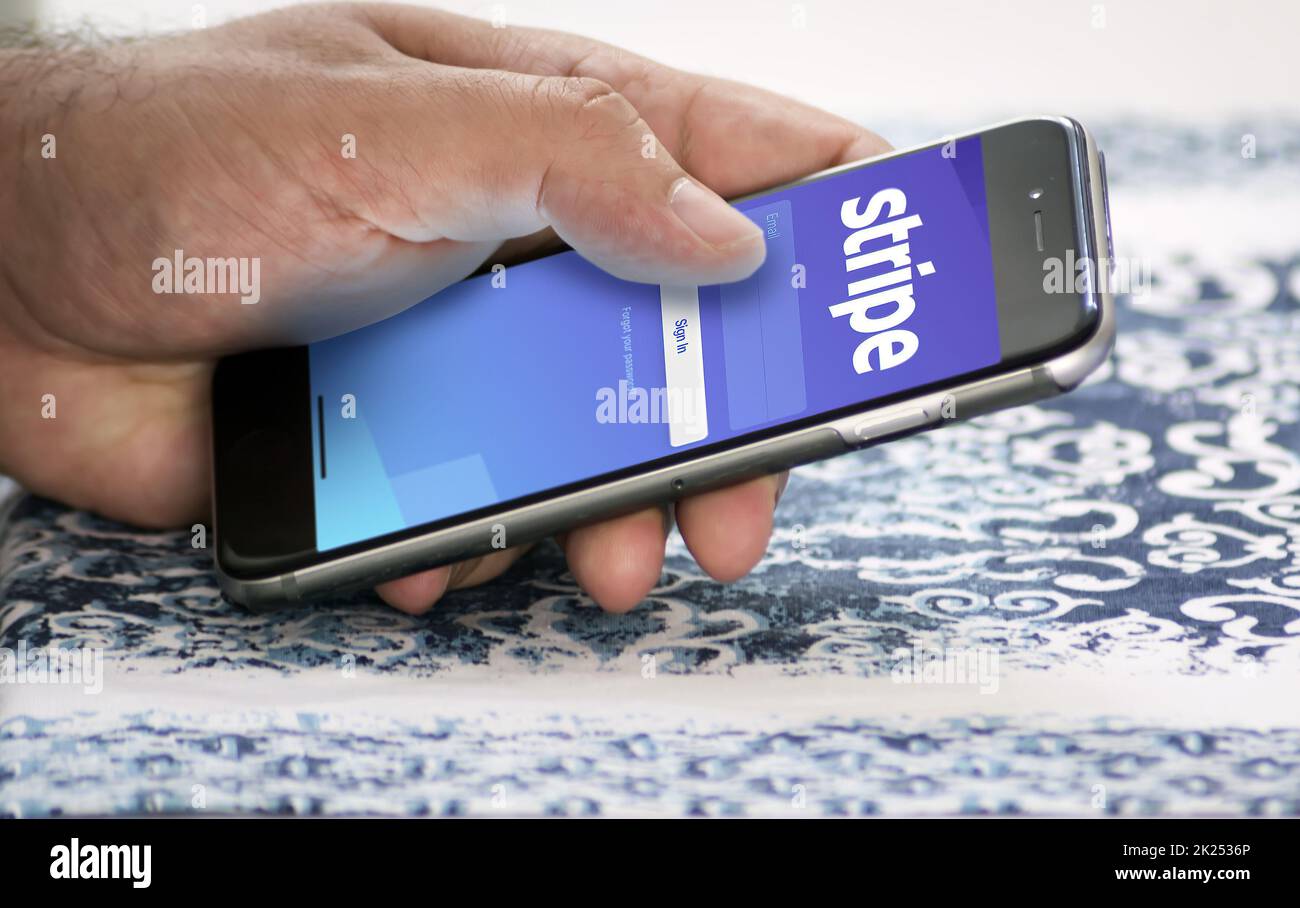 San Francisco, CA, USA, March 15, 2022: Stripe mobile application login ...