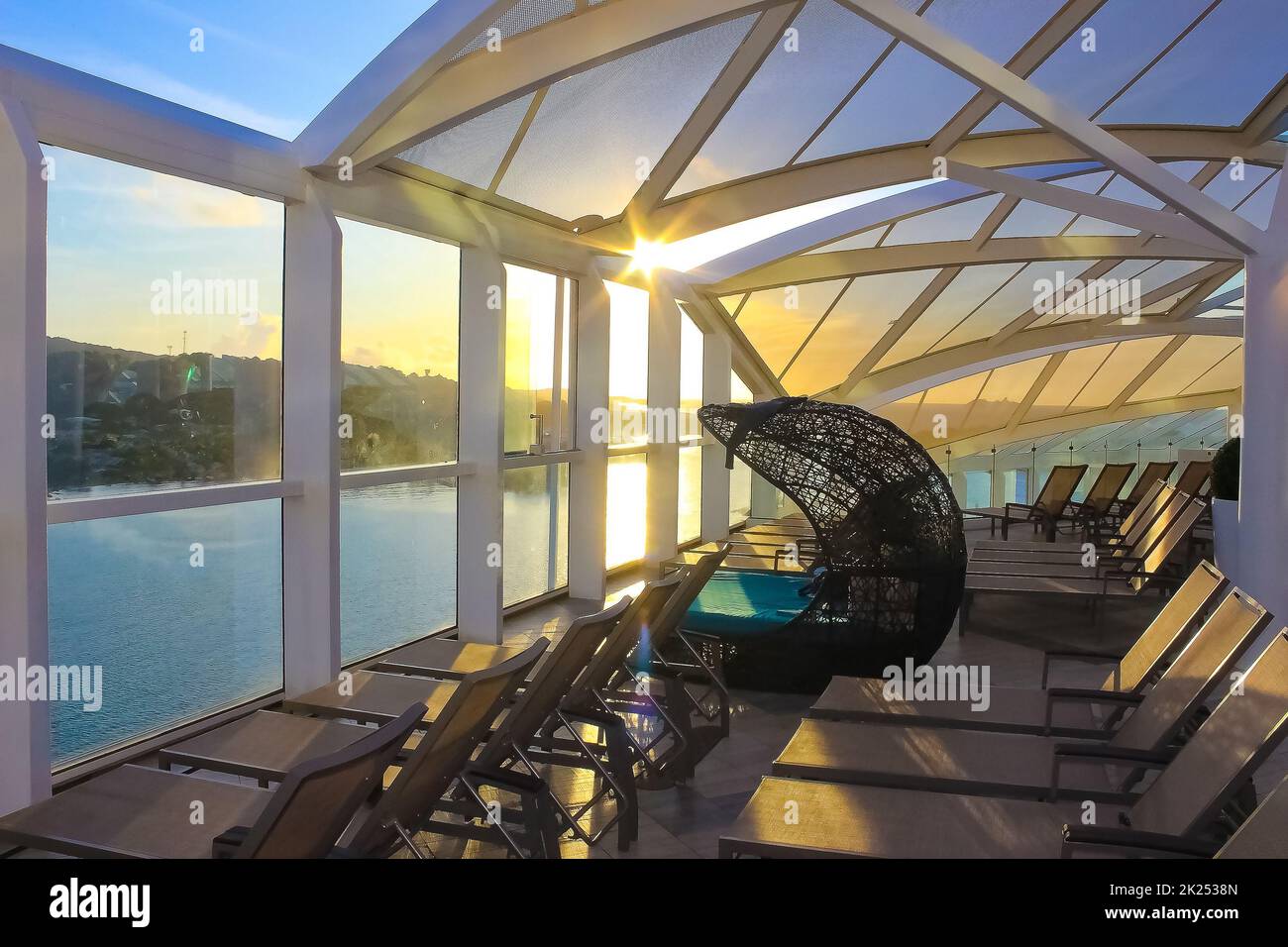 Miami, USA - April 29, 2022: Solarium with pools, bars at Symphony of ...