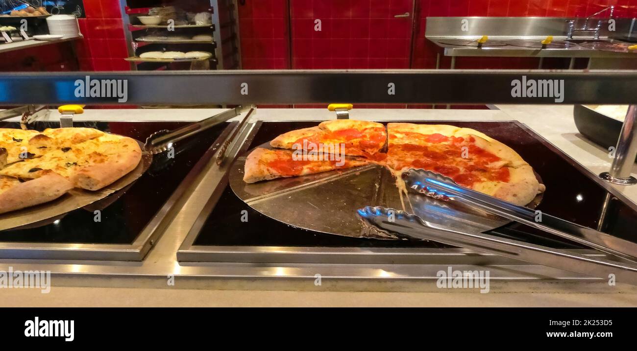 Dining Room Buffet aboard the abstract luxury cruise ship. Selective ...