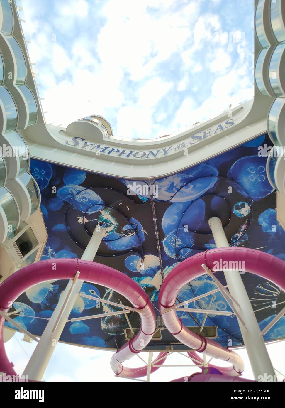 Miami, USA - April 29, 2022: The water park slides and pool area on the ...