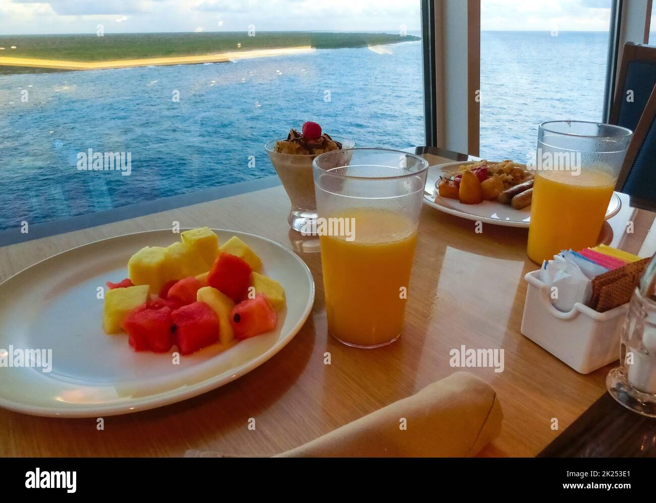 Dining Room Buffet aboard the abstract luxury cruise ship. Healthy ...