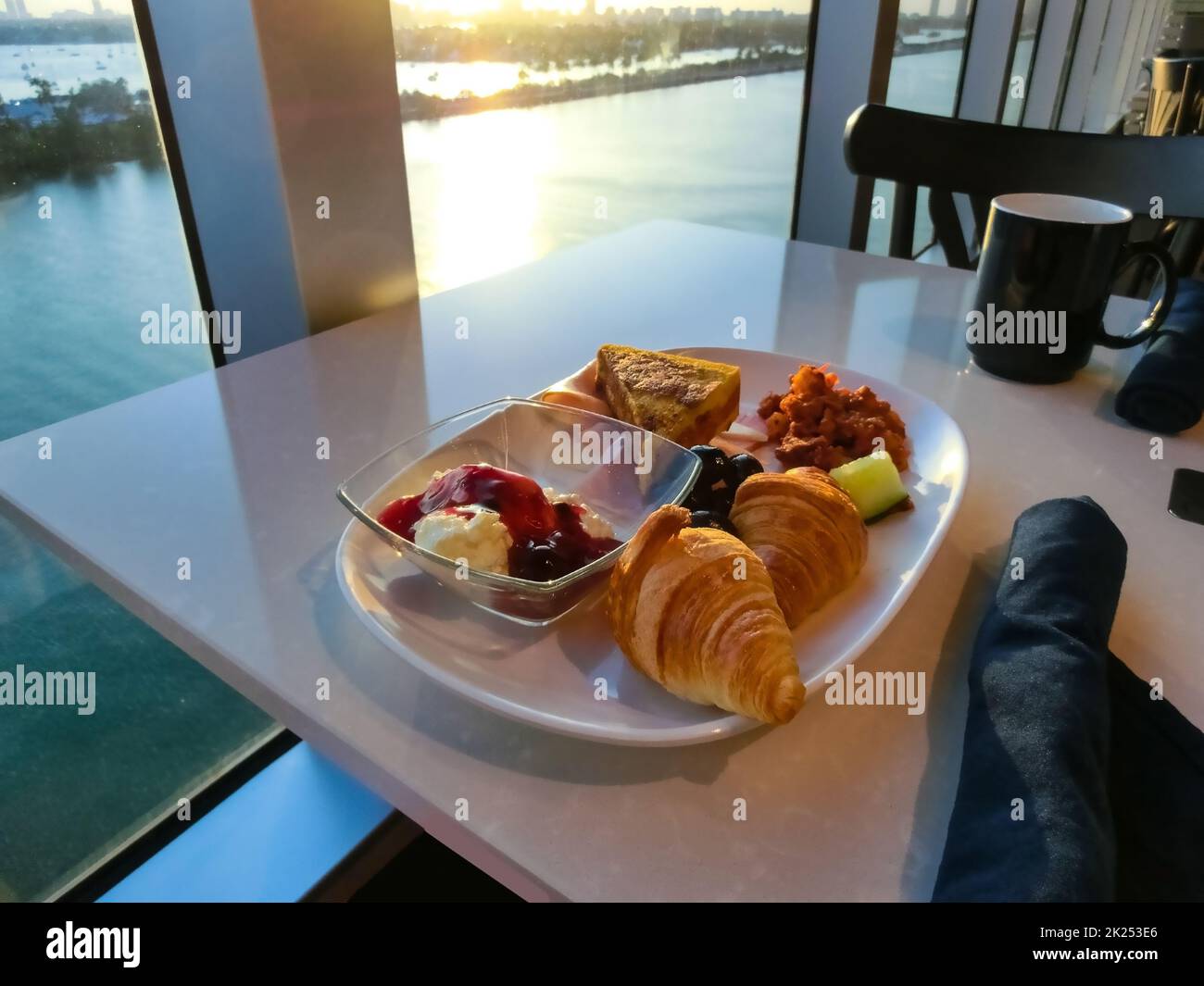 Dining Room Buffet aboard the abstract luxury cruise ship. Healthy ...