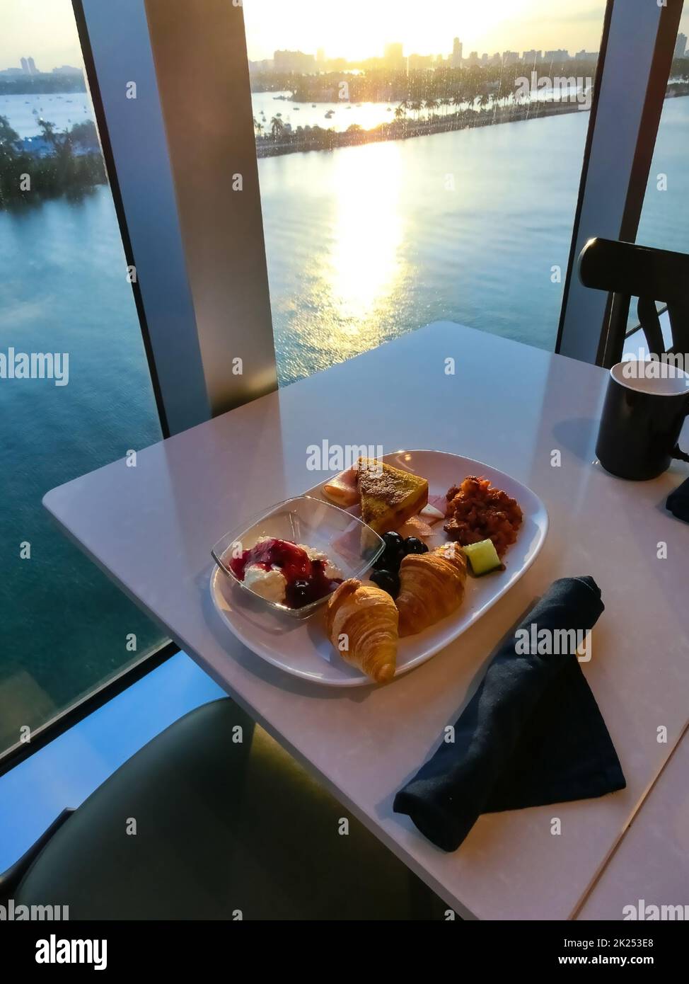 Dining Room Buffet aboard the abstract luxury cruise ship. Healthy ...