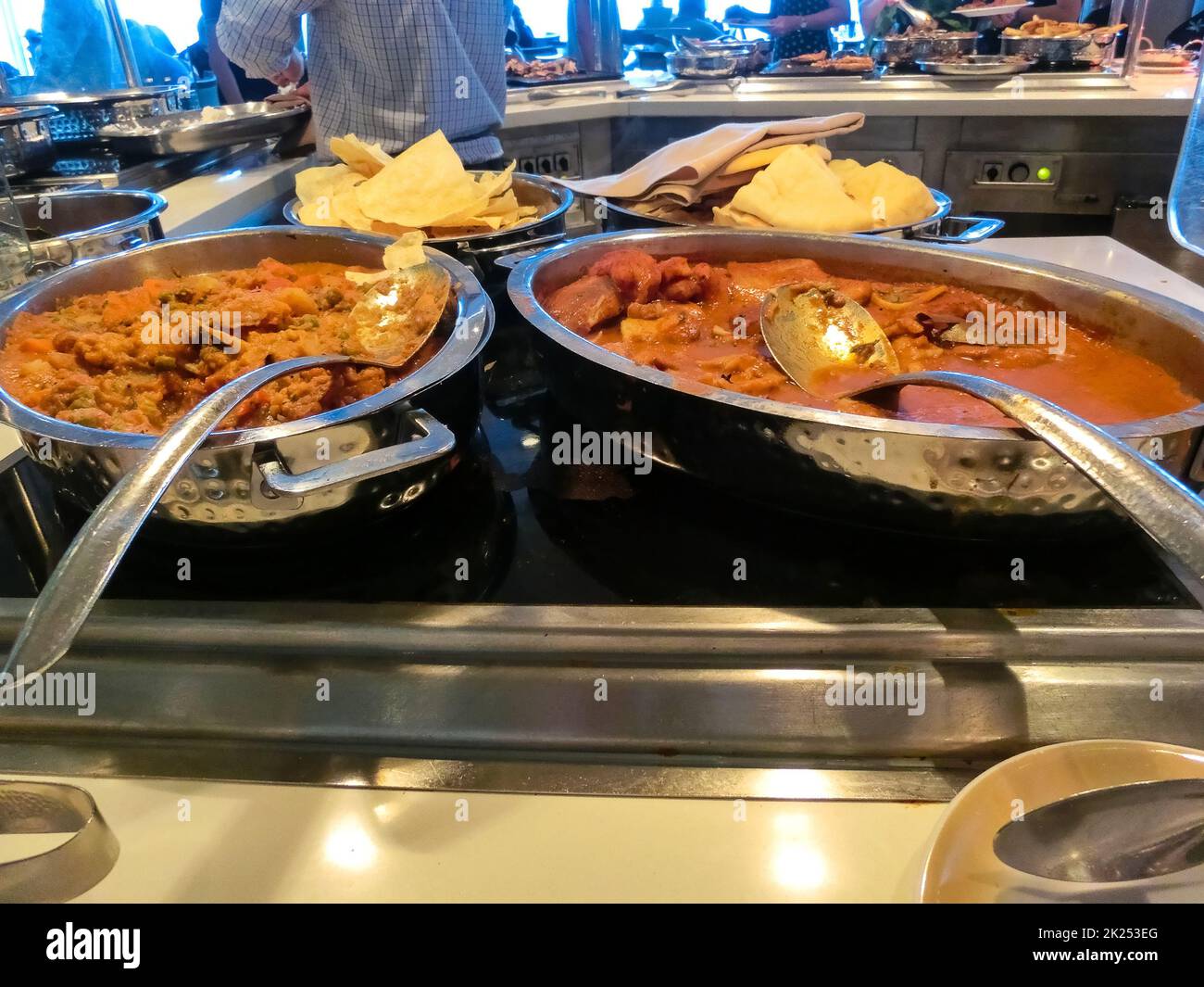 Dining Room Buffet aboard the abstract luxury cruise ship. Selective ...
