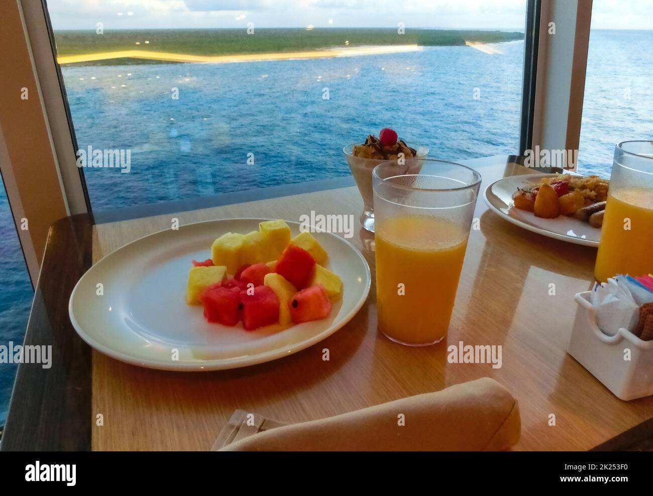 Dining Room Buffet aboard the abstract luxury cruise ship. Healthy ...