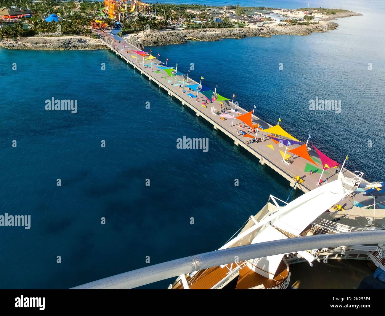 An aerial view of Cococay, the island at Bahamas, where guests can ...