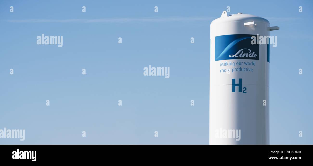 Aachen, Germany - January 31 2020: illustration of Linde hydrogen logo ...