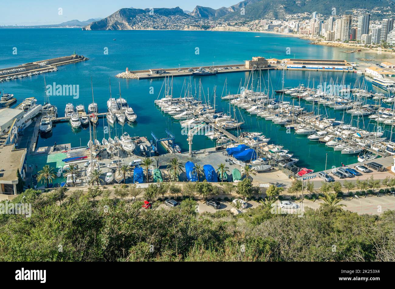 CALPE, SPAIN - JANUARY 27, 2022: View of the fishing port of Calpe from ...
