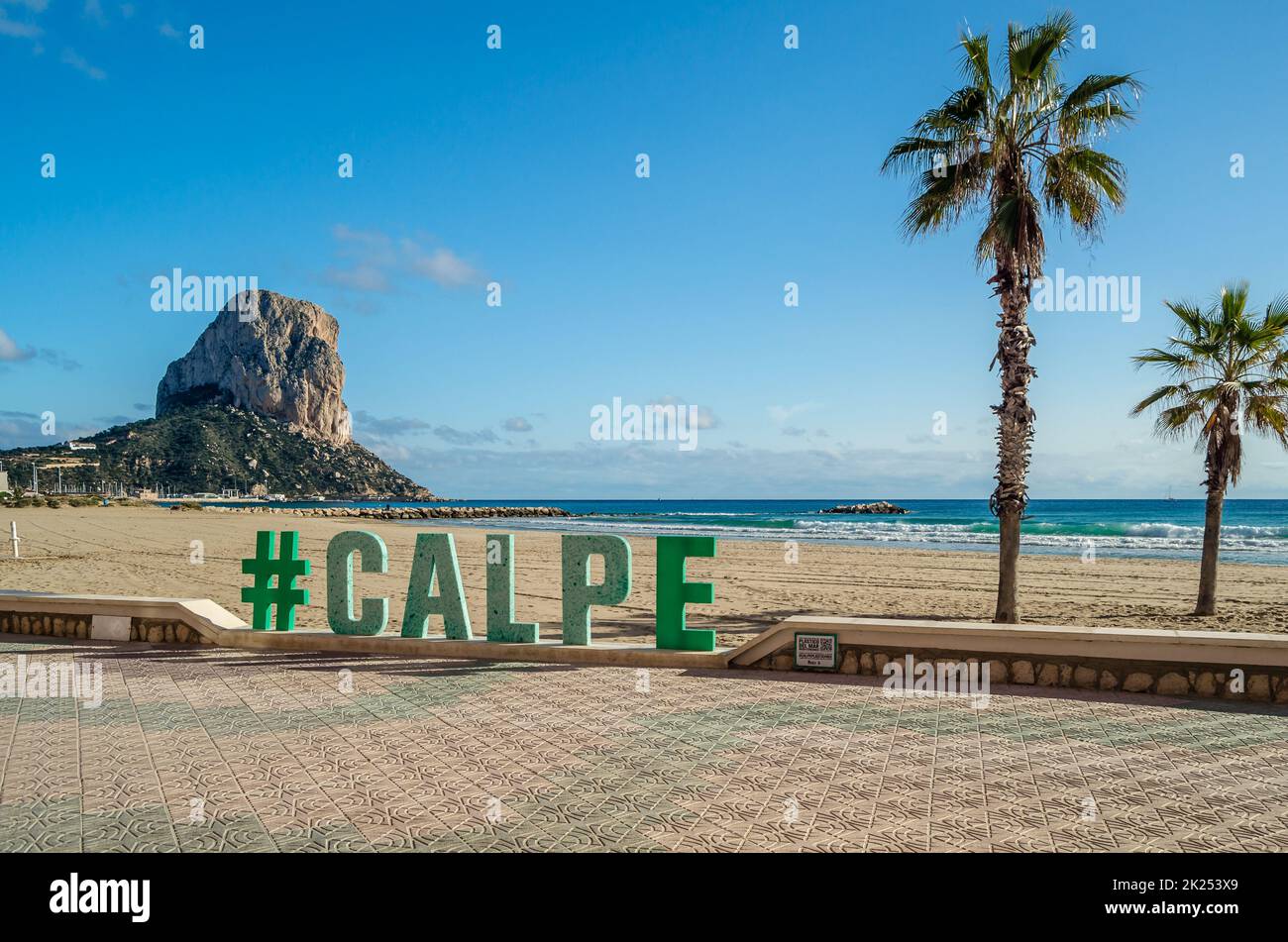 CALPE, SPAIN - JANUARY 26, 2022: Sign in Calpe with the name of the ...