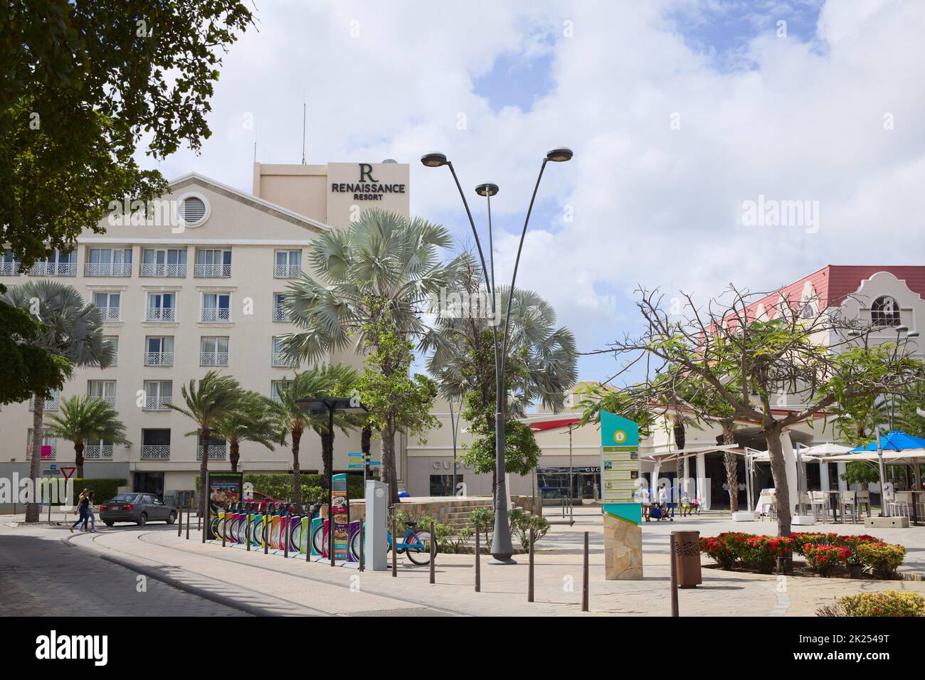 ORANJESTAD, ARUBA - DECEMBER 4, 2021: Plaza Daniel Leo square with ...