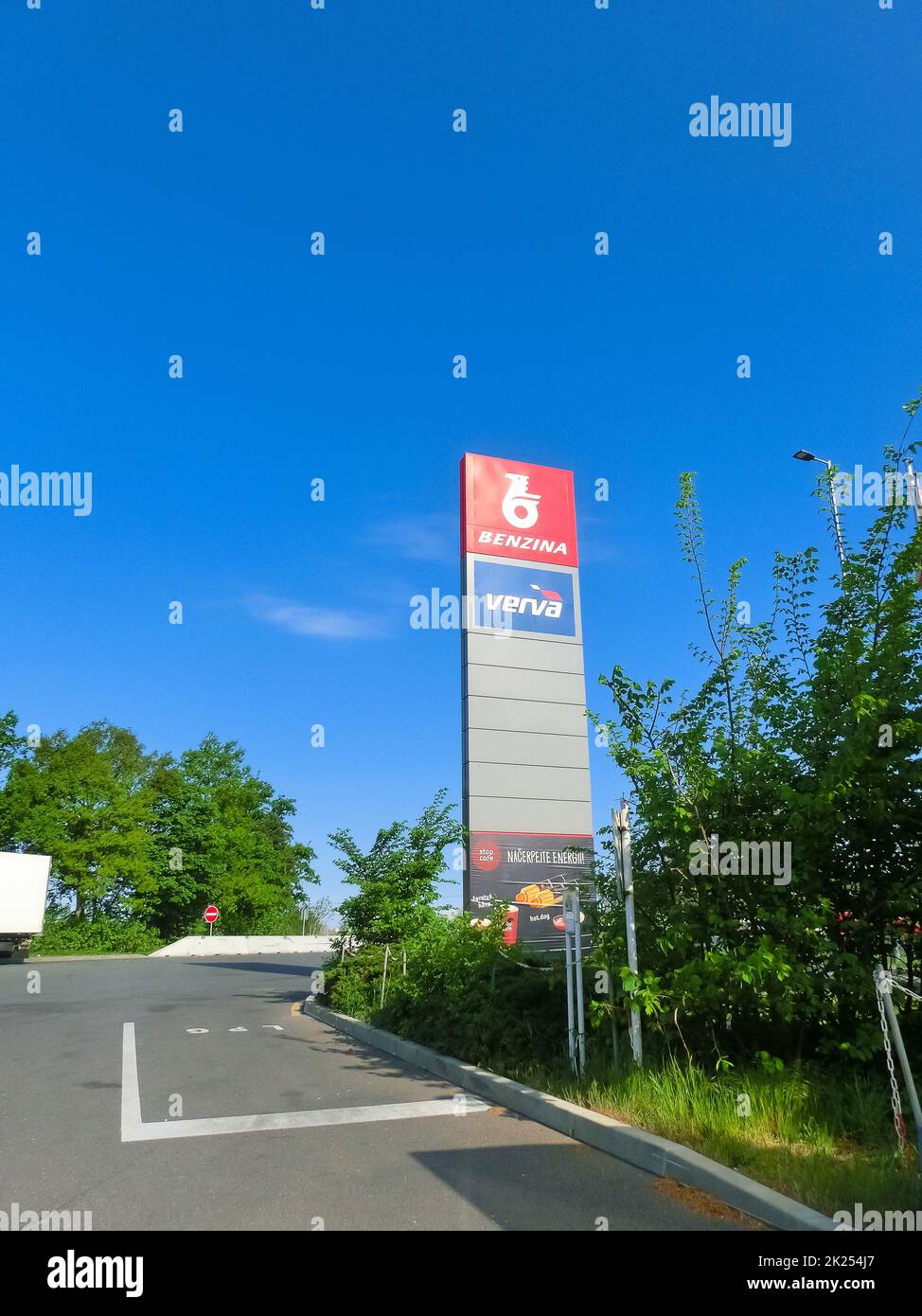 Prague, Czech Republic - May 12, 2022: Benzina gas and petrol station ...