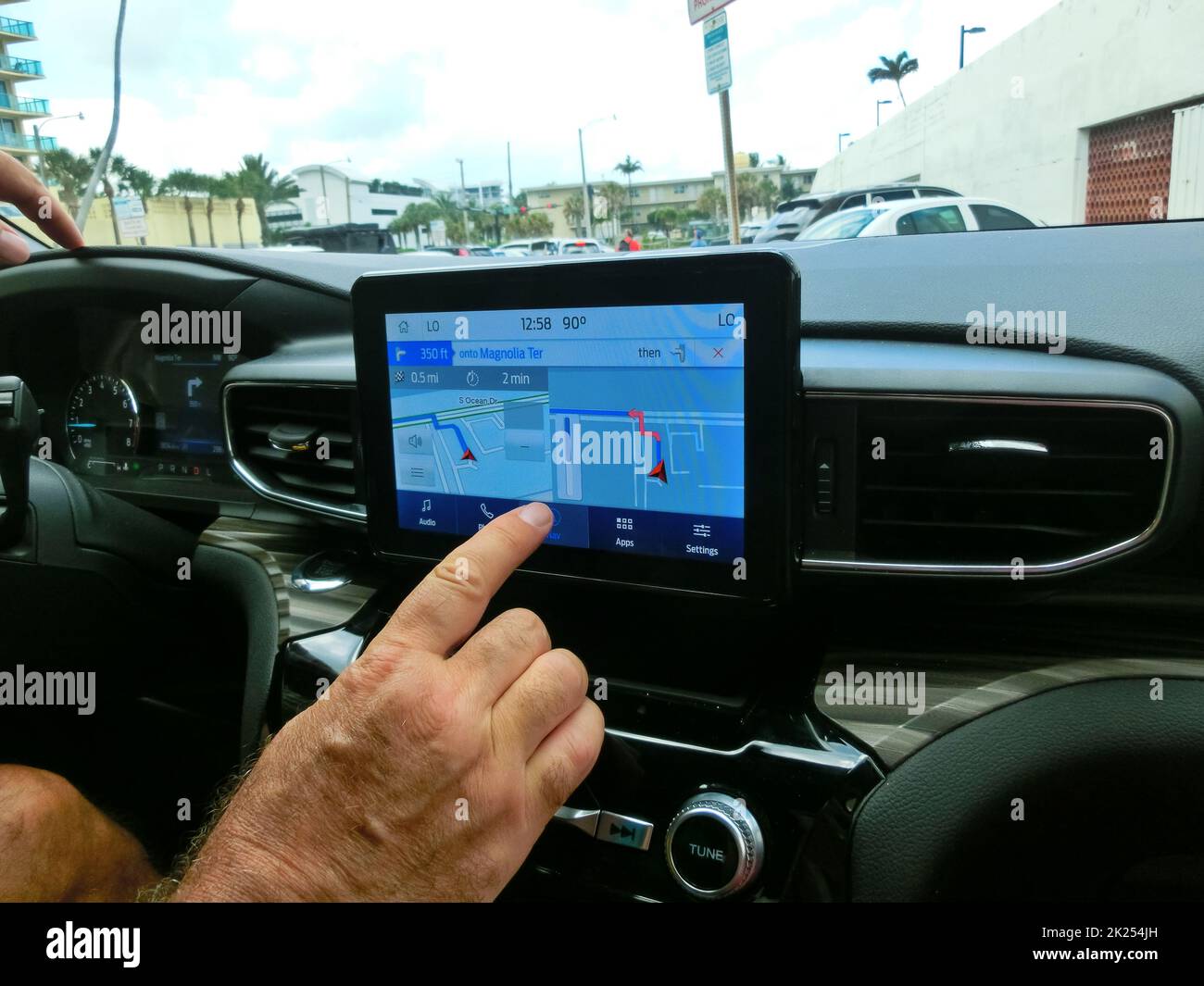 Miami, USA - May 07, 2022: Ford Explorer car dashboard and navigation ...