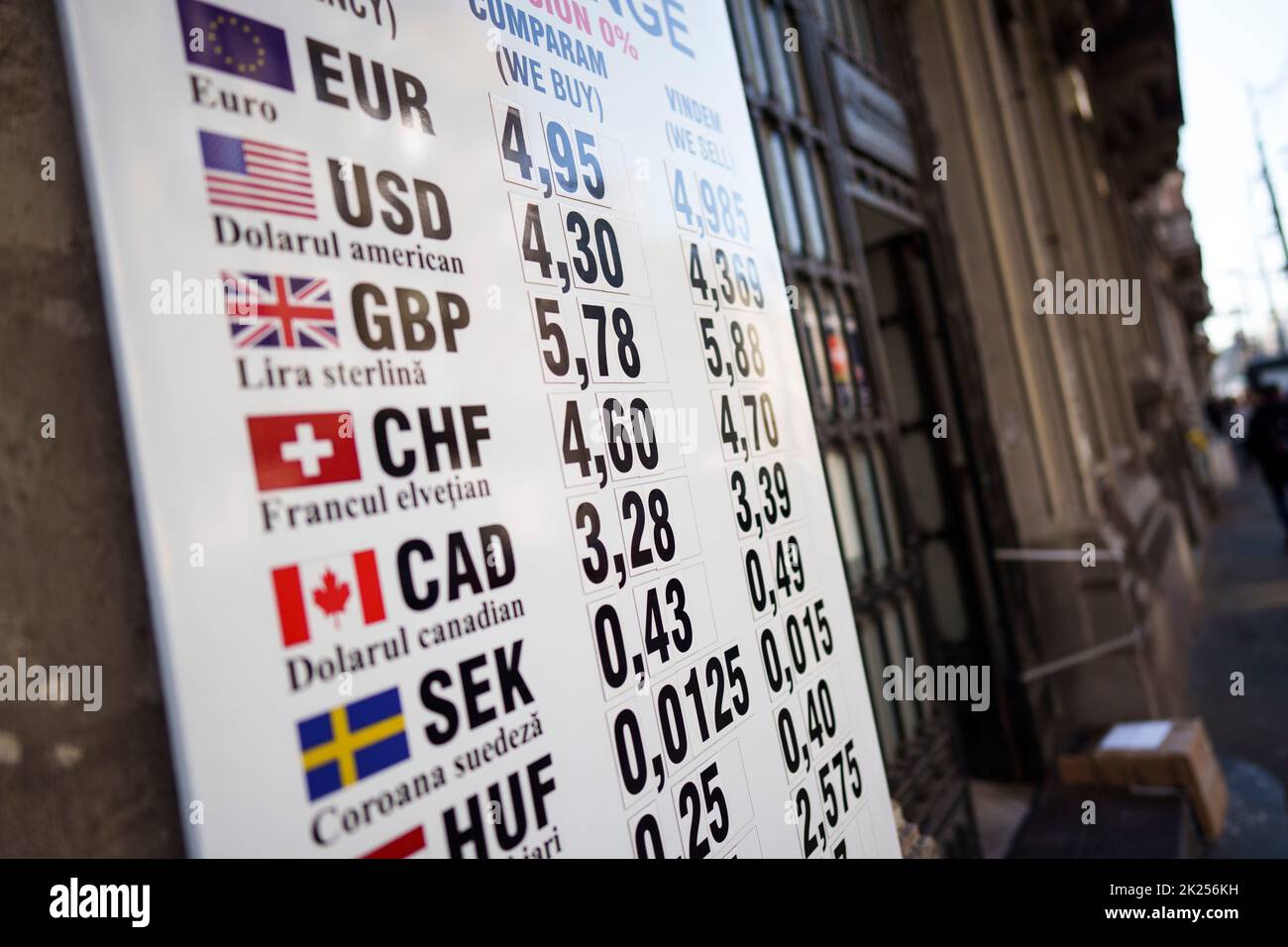 Bucharest, Romania - February 11, 2022: Currency exchange rate ...