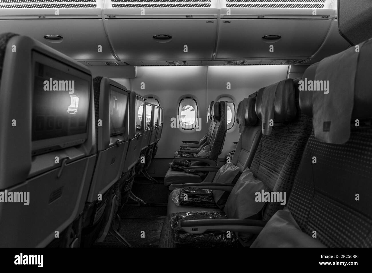 BERLIN, GERMANY - JUNE 23, 2022: Interior of an economy class of the ...
