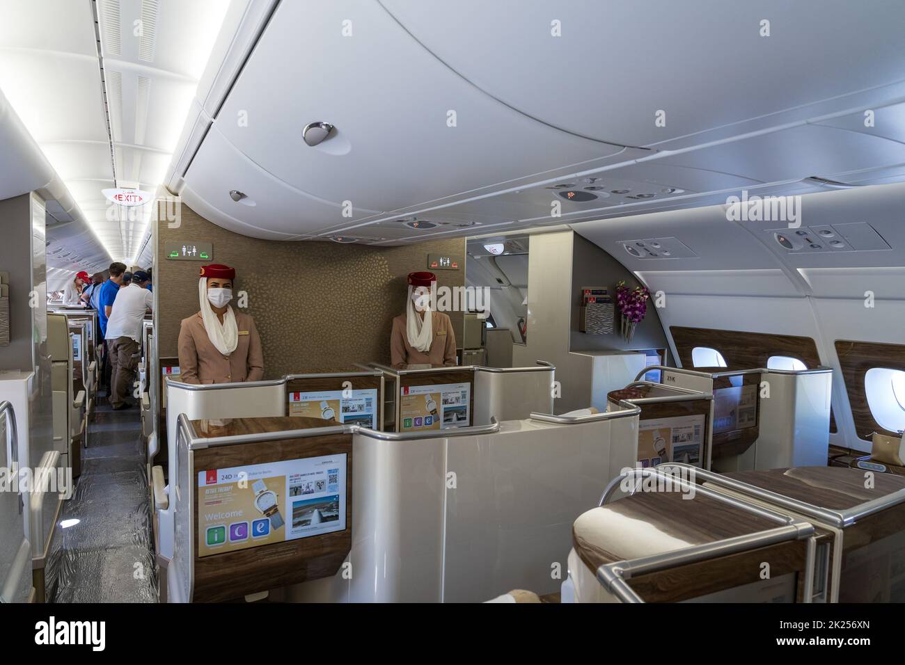 BERLIN, GERMANY - JUNE 23, 2022: Interior of business class of the ...