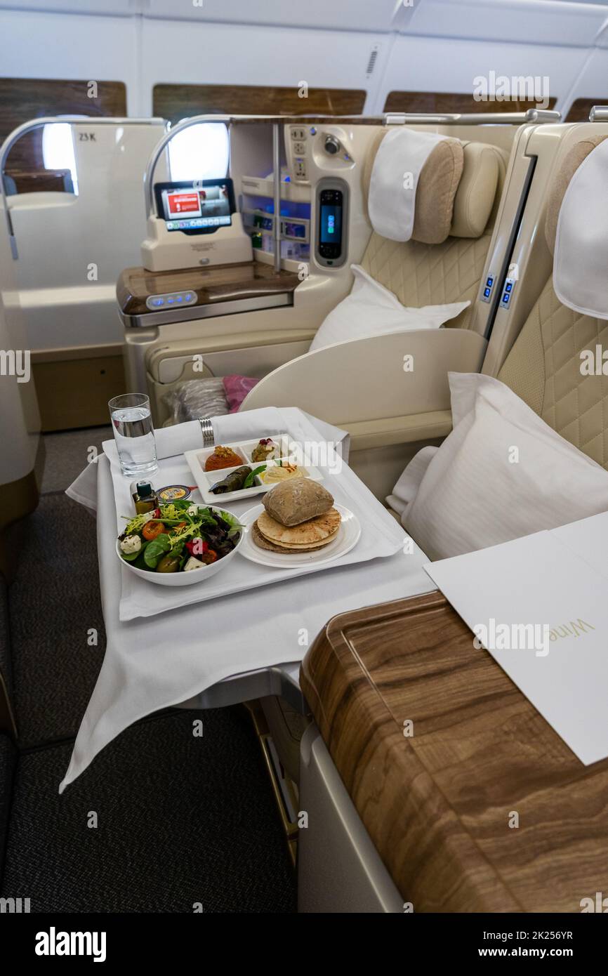 BERLIN, GERMANY - JUNE 23, 2022: Passenger's menu of business class of ...