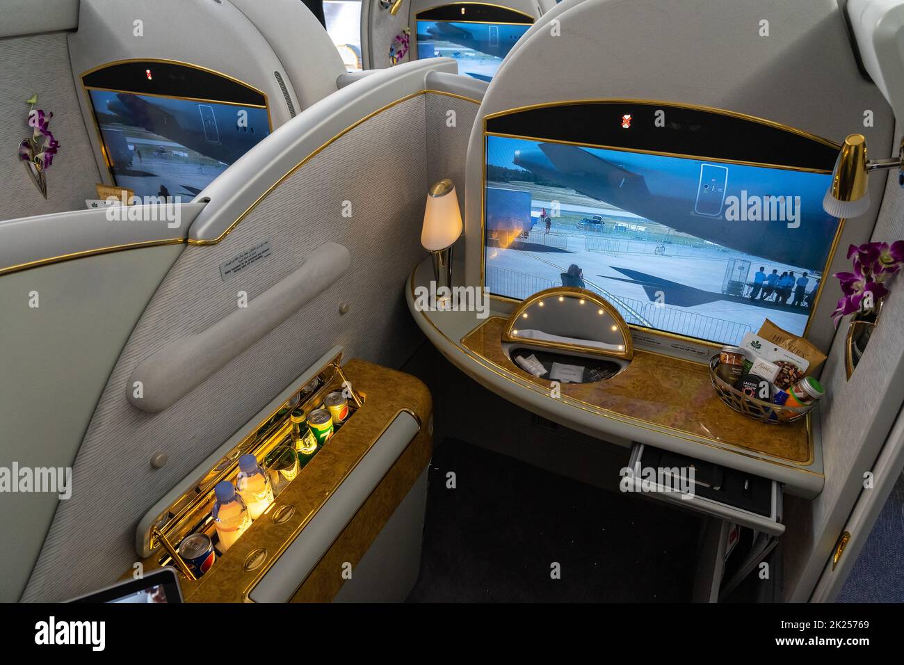 BERLIN, GERMANY - JUNE 23, 2022: Interior of business class of the ...