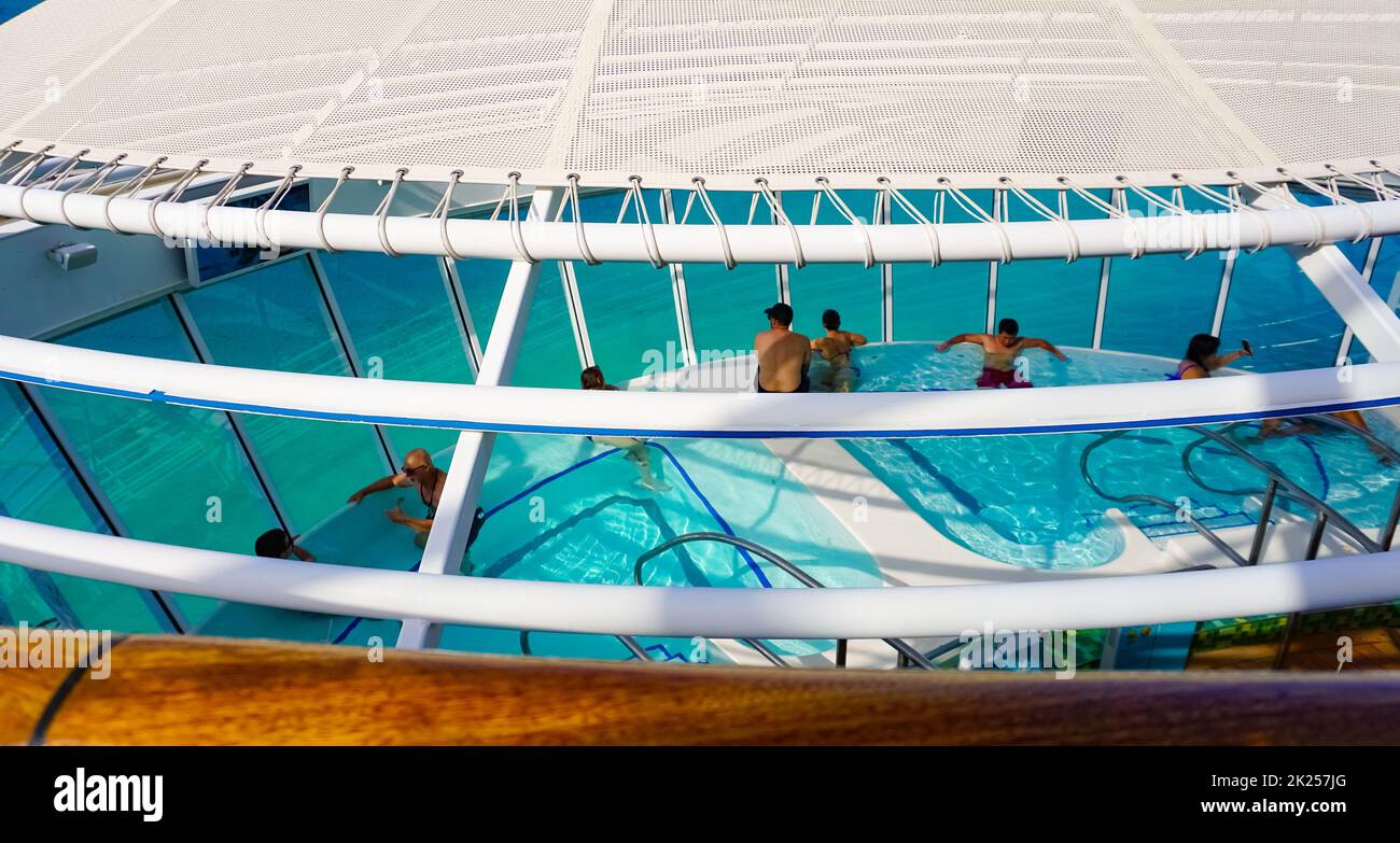 Miami, USA - April 29, 2022: Solarium with pools, bars at Symphony of ...